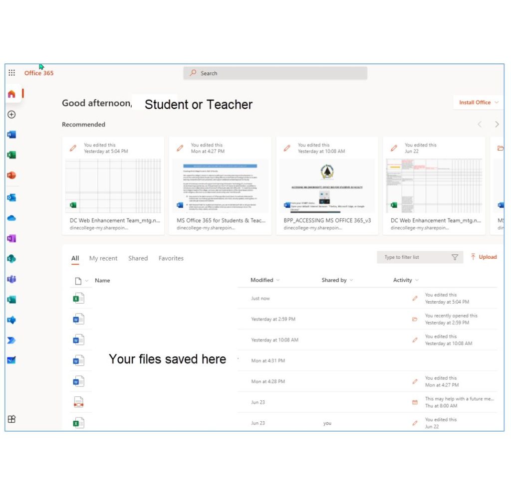 Login to MS Office 365 - Dine College